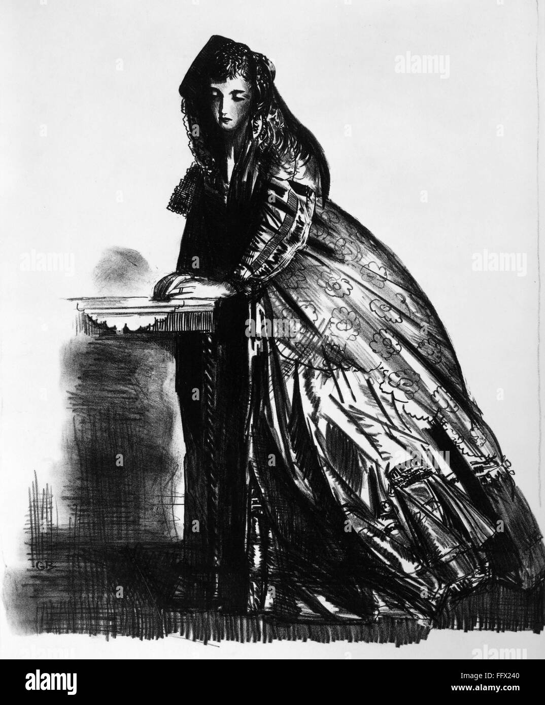 BELLOWS: ACTRESS OF 1860. /nThe Actress of 1860. Charcoal drawing by ...