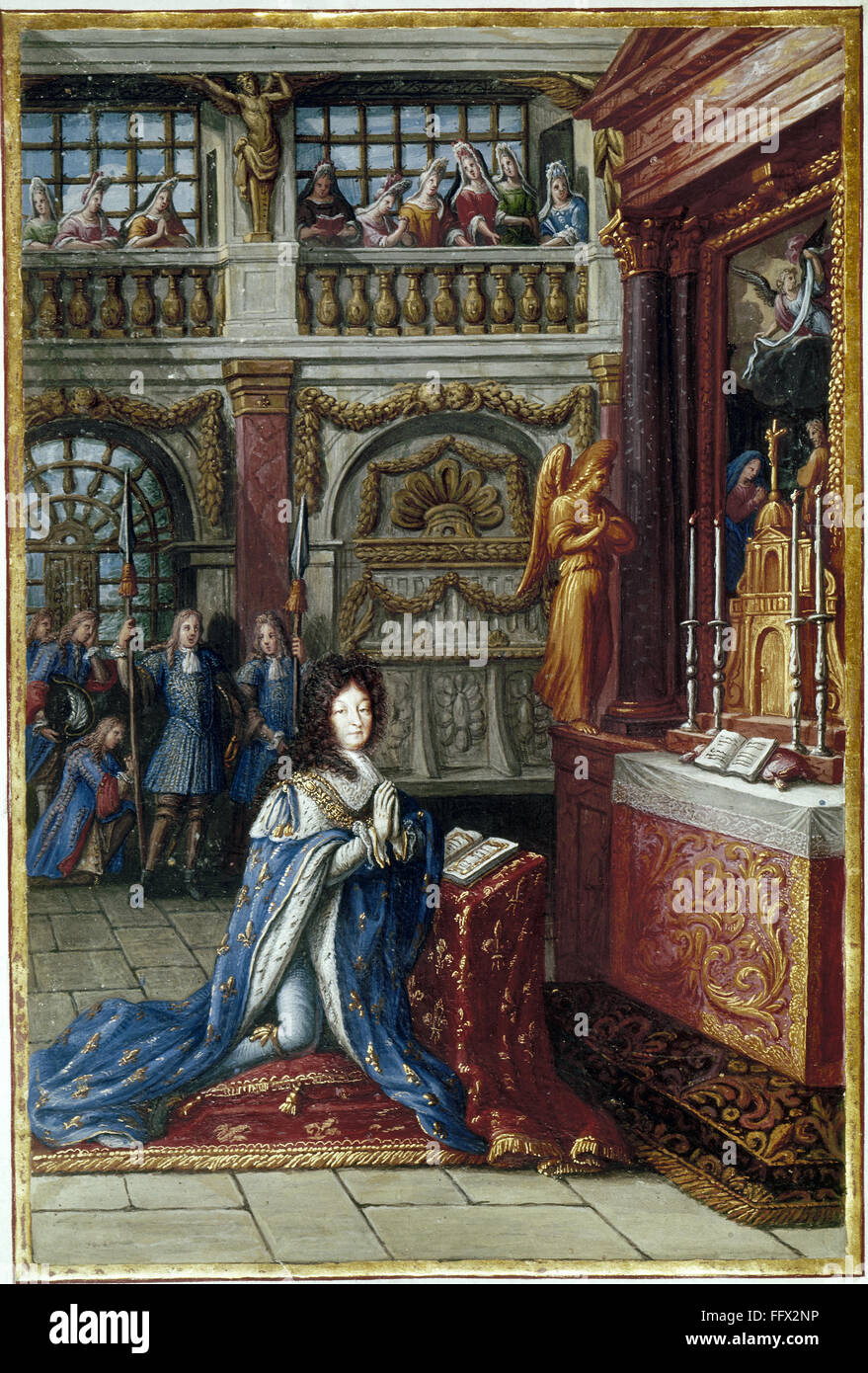 LOUIS XIV (1638-1715). /nKing of France, 1643-1715. Louis XIV kneeling ...