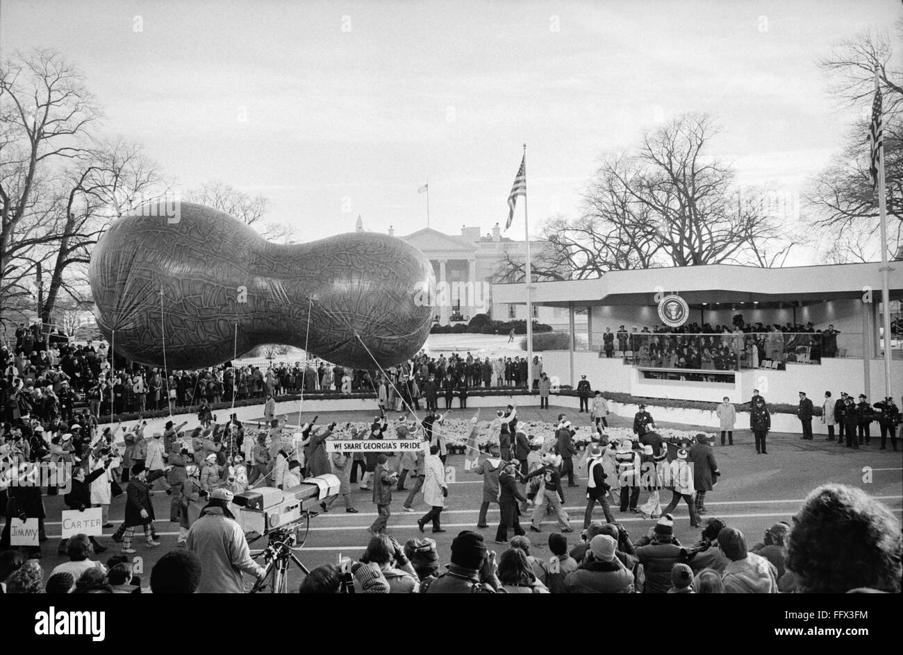 CARTER INAUGURATION, 1977. /nA Georgia peanut shaped balloon passing by ...