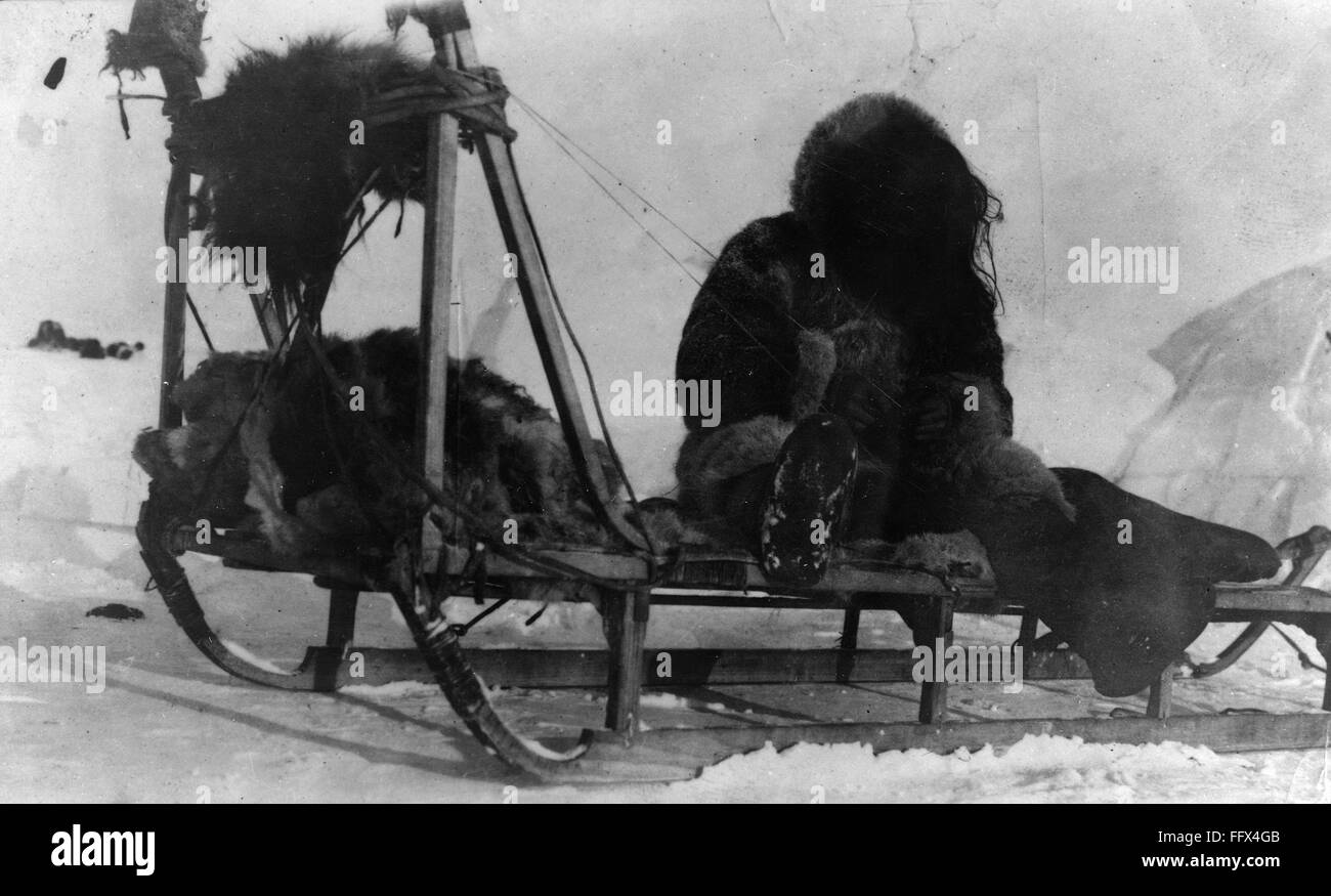 NORTH POLE: SEWING, c1909. /nA member of Frederick Cook's journey ...