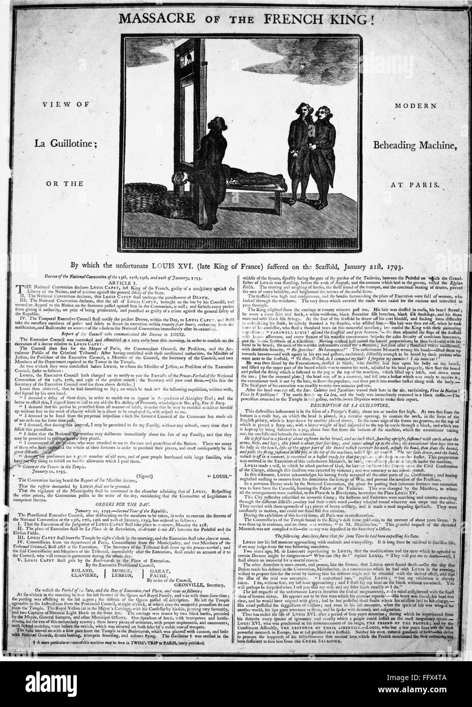 LOUIS XVI: EXECUTION, 1793. /nAmerican broadside explaining the ...