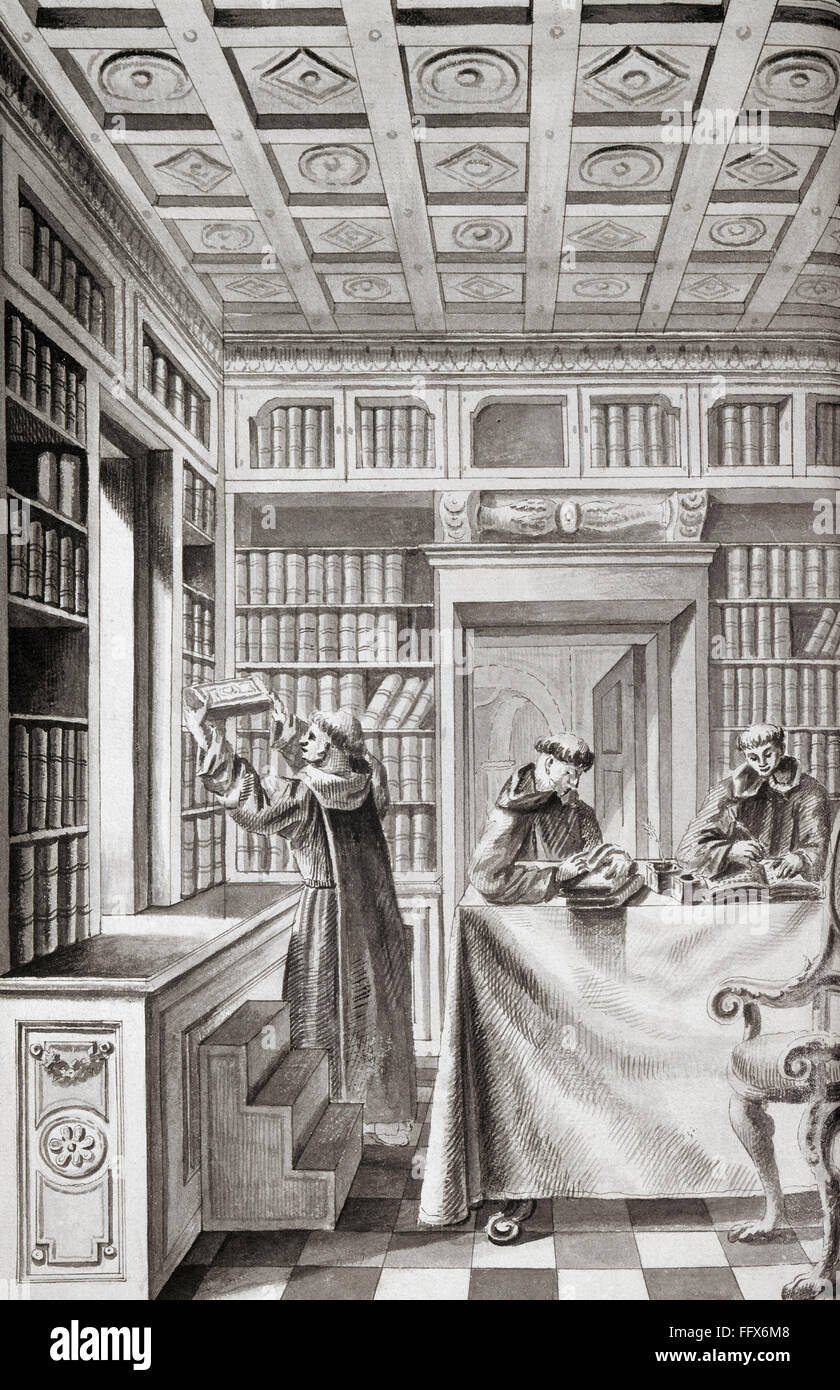 SPAIN: MONKS, 18TH CENTURY. /nMonks and books in a library. Engraving ...