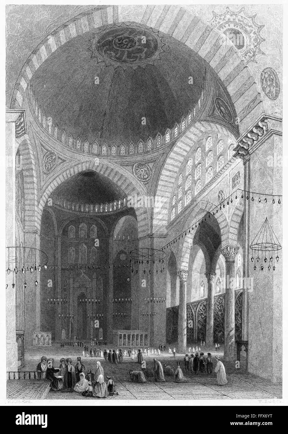 ISTANBUL: MOSQUE, 1839. /nThe interior of the Mosque of Suleymaniye in ...