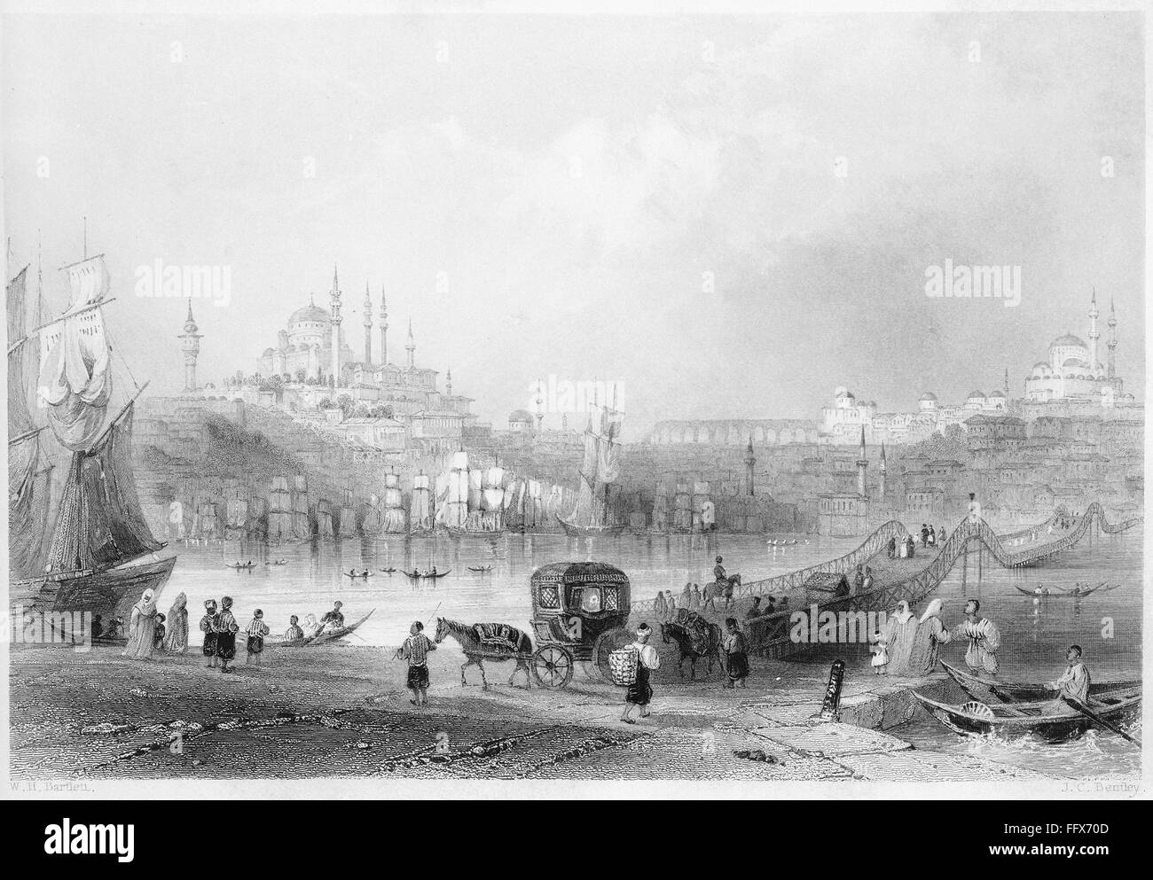 ISTANBUL: BRIDGE, 1839. /nThe floating bridge on the Golden Horn ...