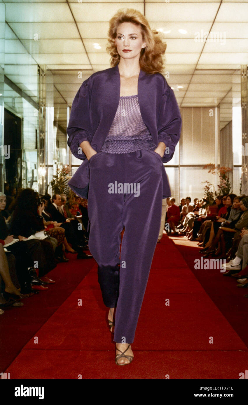 WOMEN'S FASHION, 1982. /nA model wearing styles from the Halston spring ...