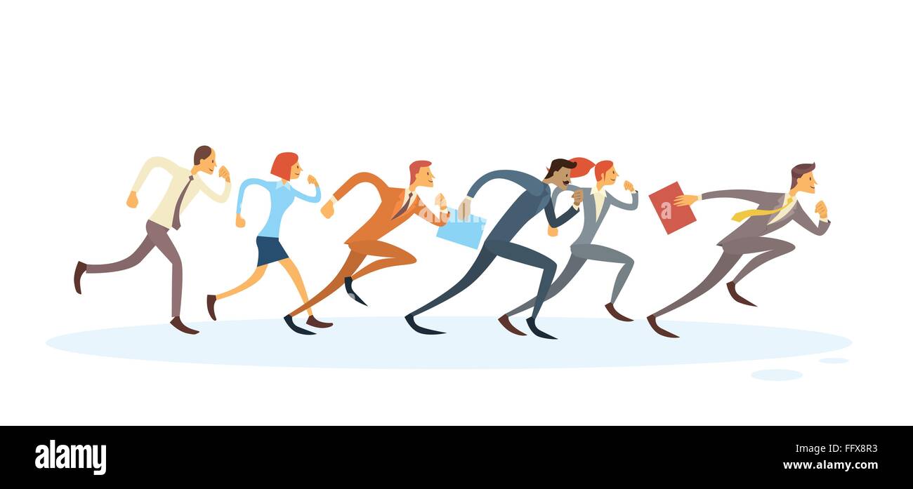 Business People Group Run To Finish Team Leader Competition Concept ...