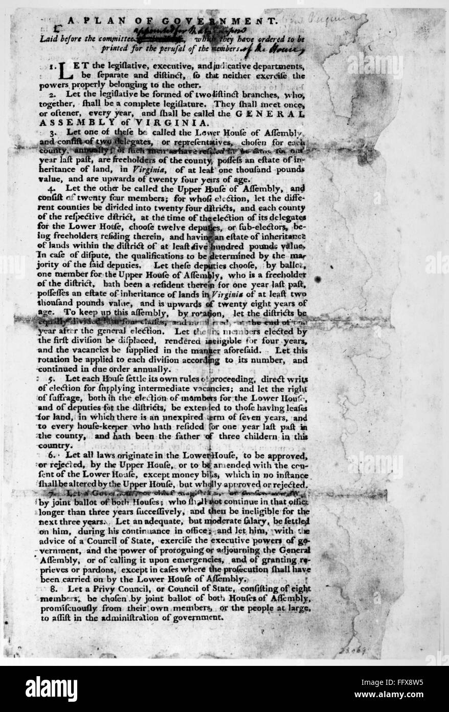VIRGINIA: CONSTITUTION. /n'A Plan of Government,' laid before the ...