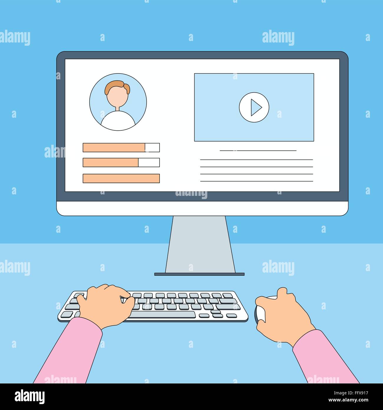 Desktop Hands Type Working Using Computer Thin Line Stock Vector Image ...