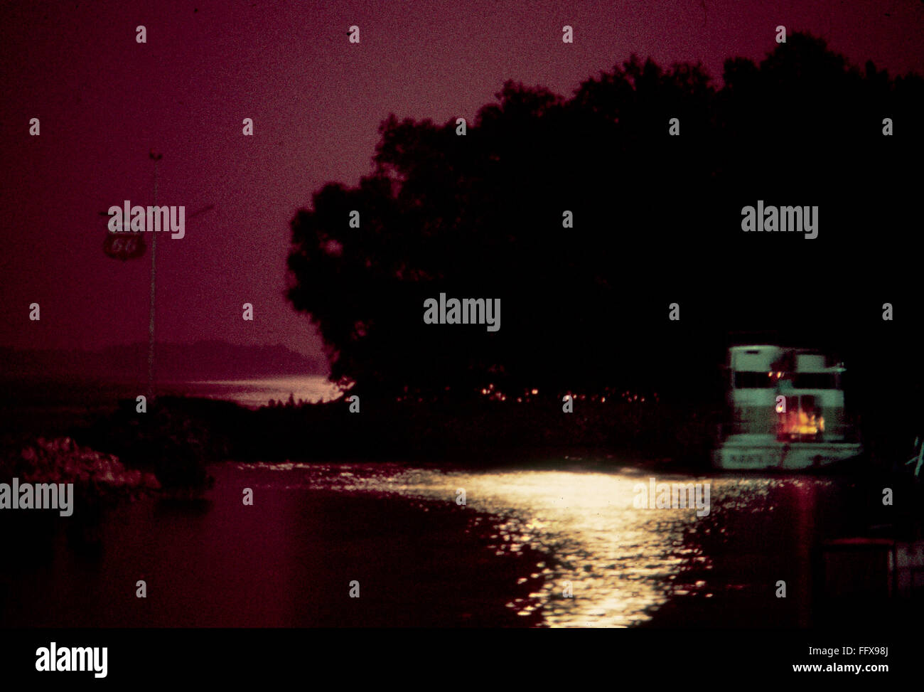 MISSISSIPI RIVER: NIGHT SCENE. /nNighttime view of the Mississipi River ...