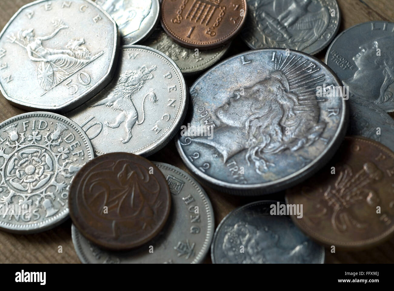 Coins few international foreign metal currency Stock Photo - Alamy