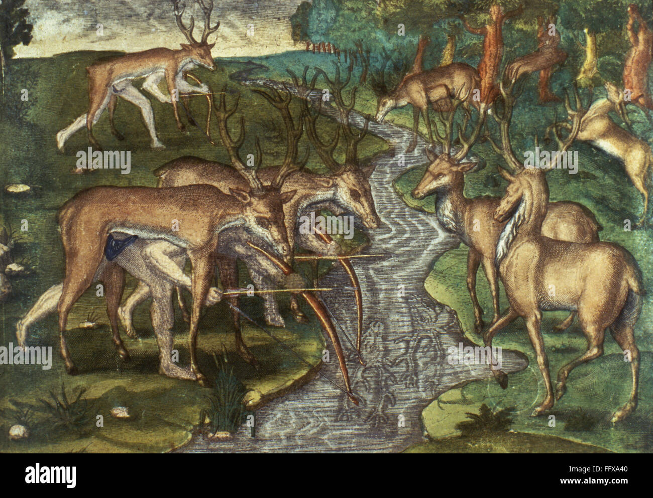 FLORIDA: HUNTERS, c1591. /nFlorida Native Americans hunting deer ...