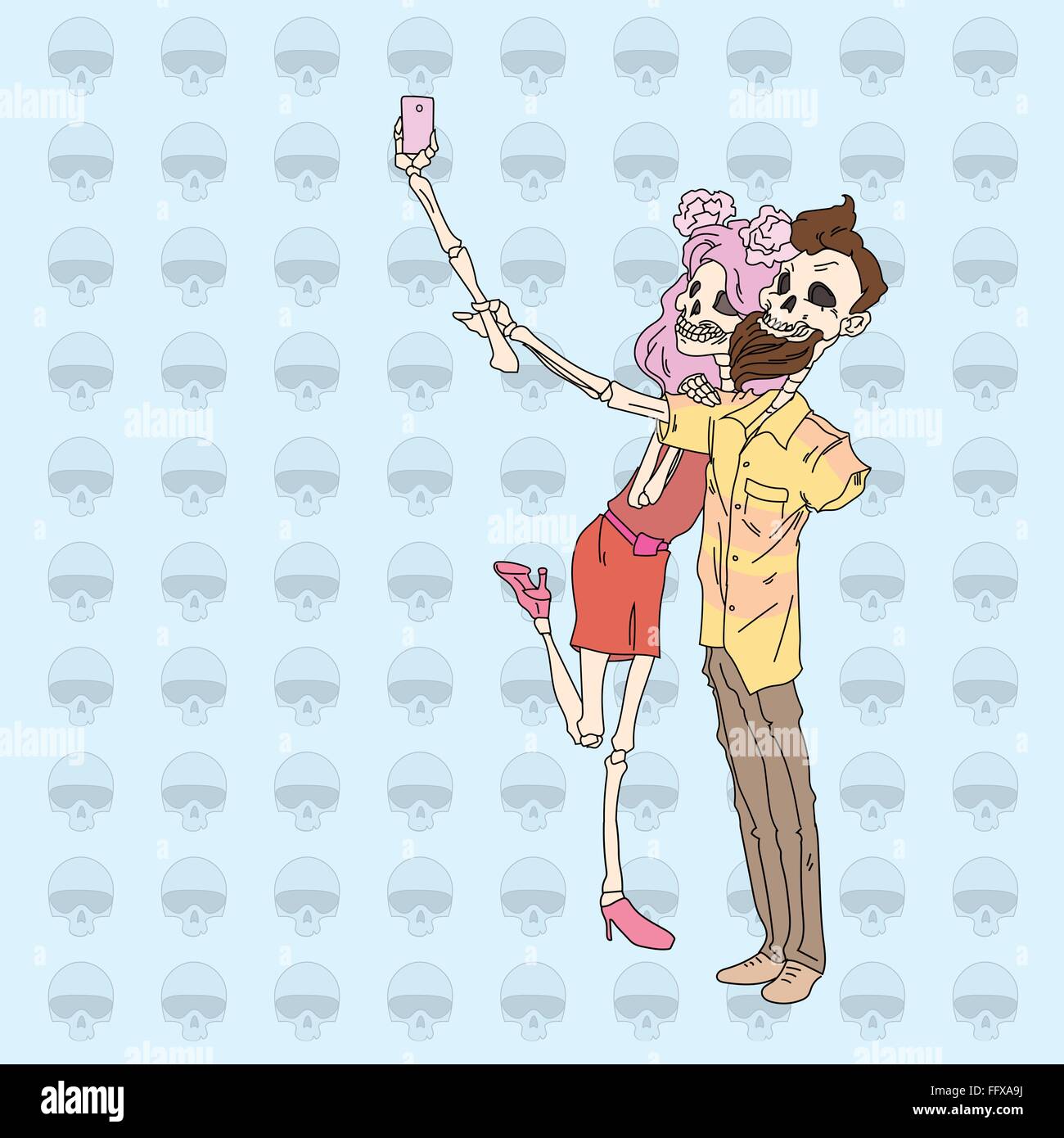 Skeleton Hipster Couple Taking Selfie Stock Vector Image & Art - Alamy