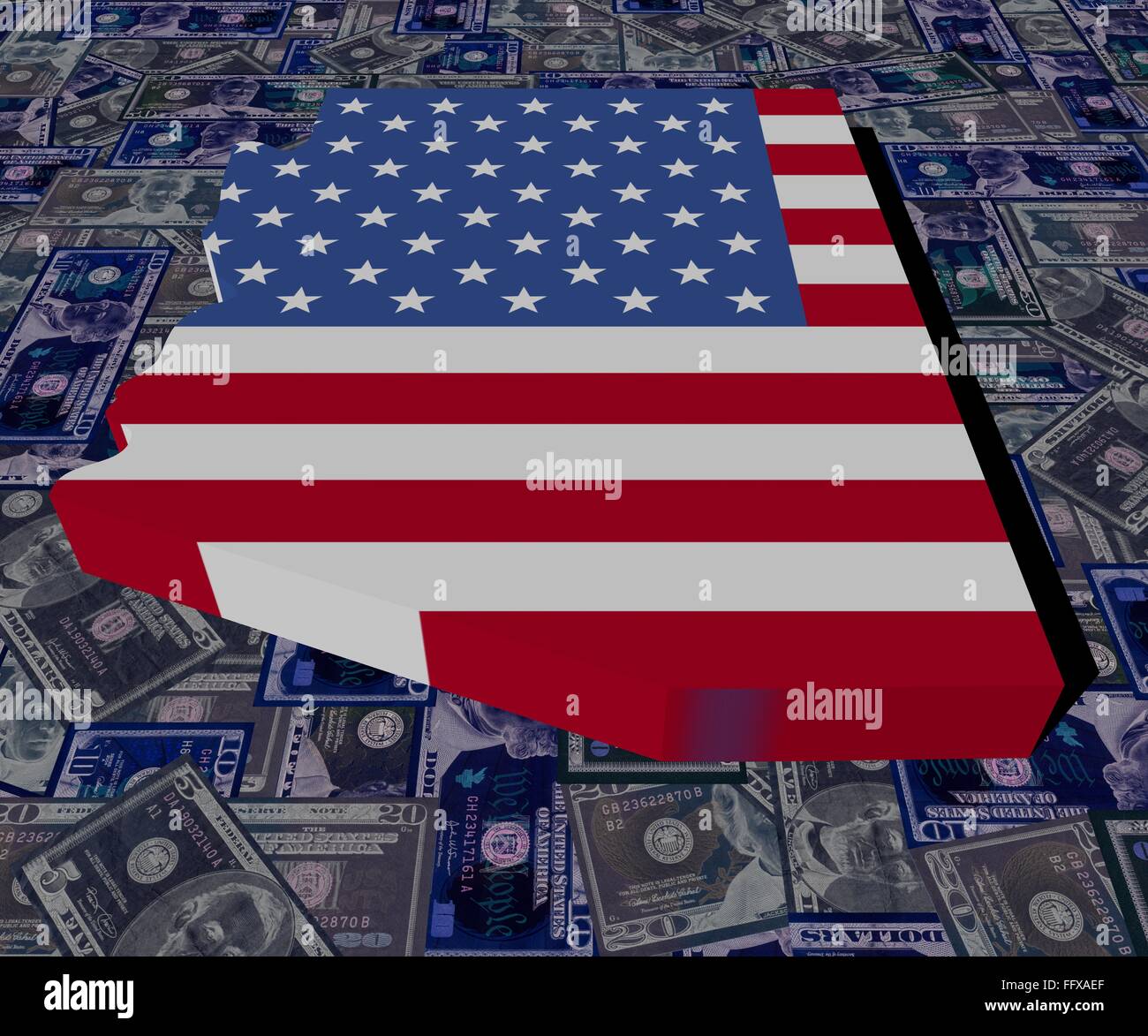 Arizona map flag on dollars illustration Stock Photo - Alamy