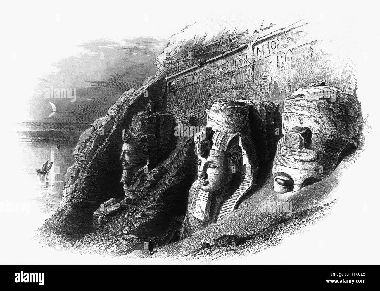 EGYPT: ABU SIMBEL. /nA view of the partially excavated colossal statues ...