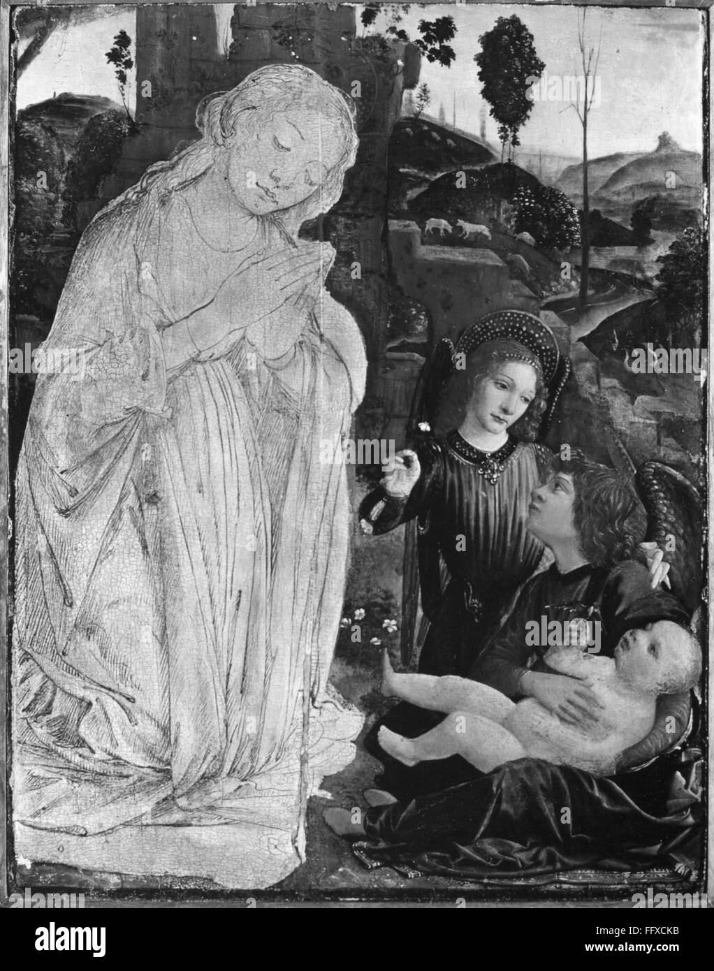 VIRGIN AND CHILD. /nAn unfinished Renaissance painting of the Virgin ...