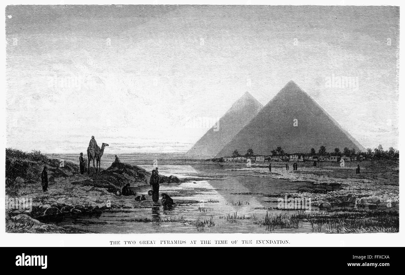 EGYPT: NILE AND PYRAMIDS. /nA view of the Great Pyramids at Giza, Egypt ...