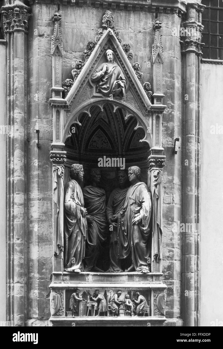 FOUR CROWNED SAINTS. /nA relief depicting four crowned martyr saints ...