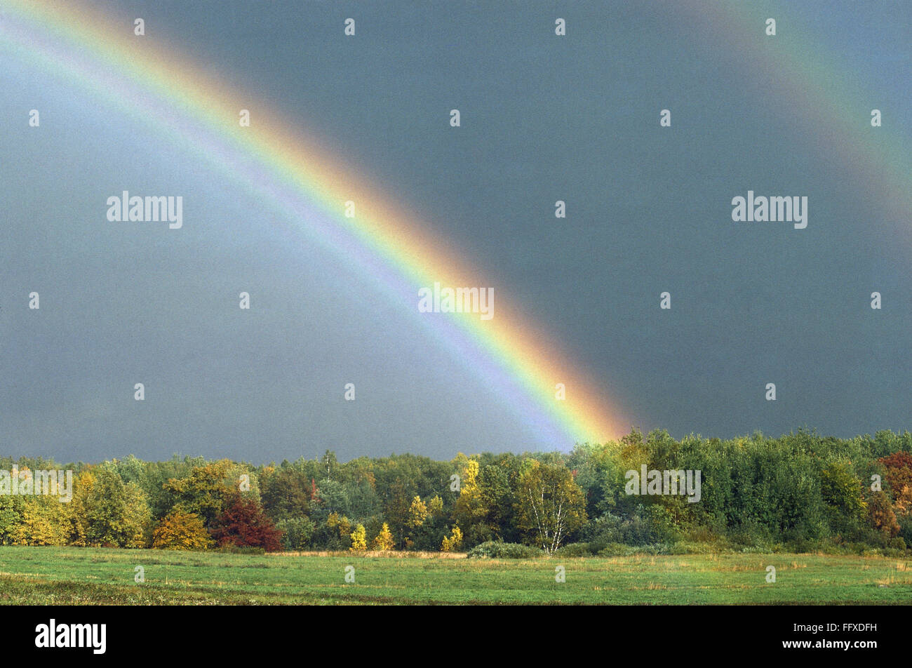 MINNESOTA: RAINBOW. /nRainbow over a forest in Minnesota. Photographed ...