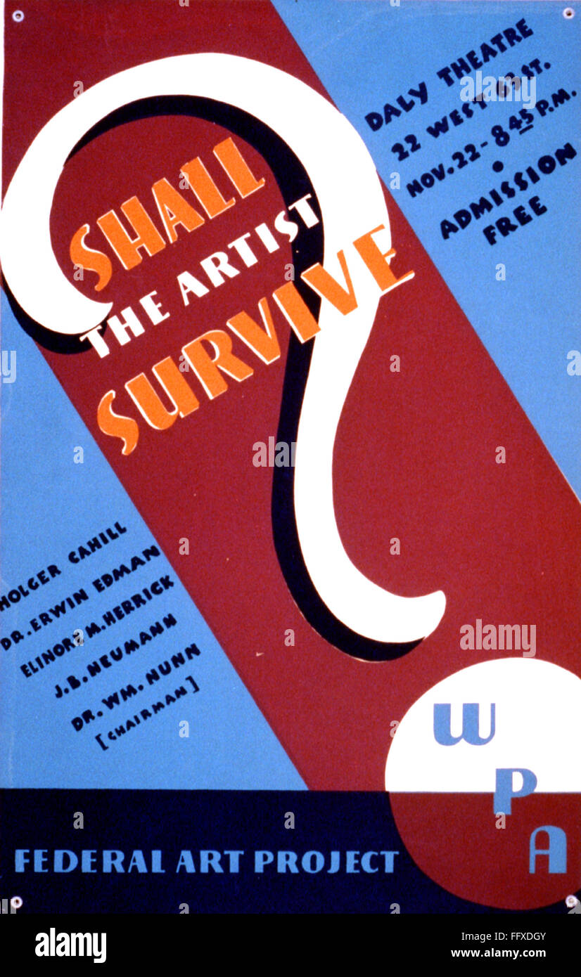 NEW DEAL: WPA POSTER. /n'Shall the Artist Survive?' American poster ...
