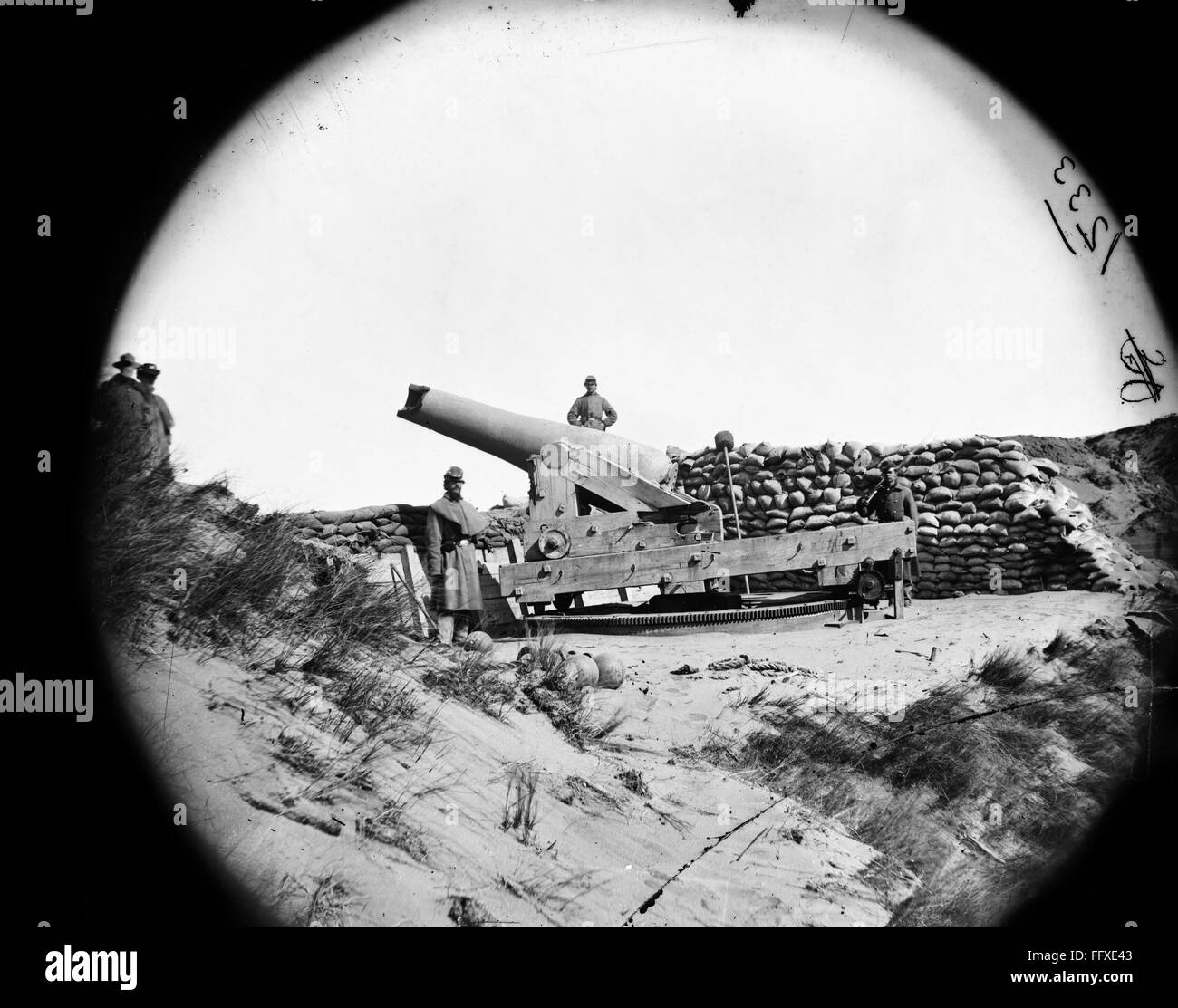 CIVIL WAR: FORT FISHER, 1865. /nUnion army soldiers with a cannon after ...
