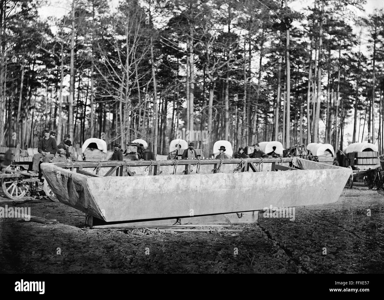 CIVIL WAR: PONTOON BOAT. /nCanvas pontoon boat of the 50th New York ...