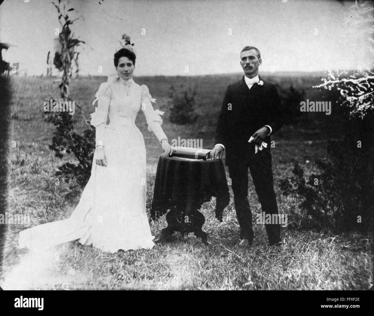 PRAIRIE: WEDDING, 1890s. /nA young couple posing for their wedding ...