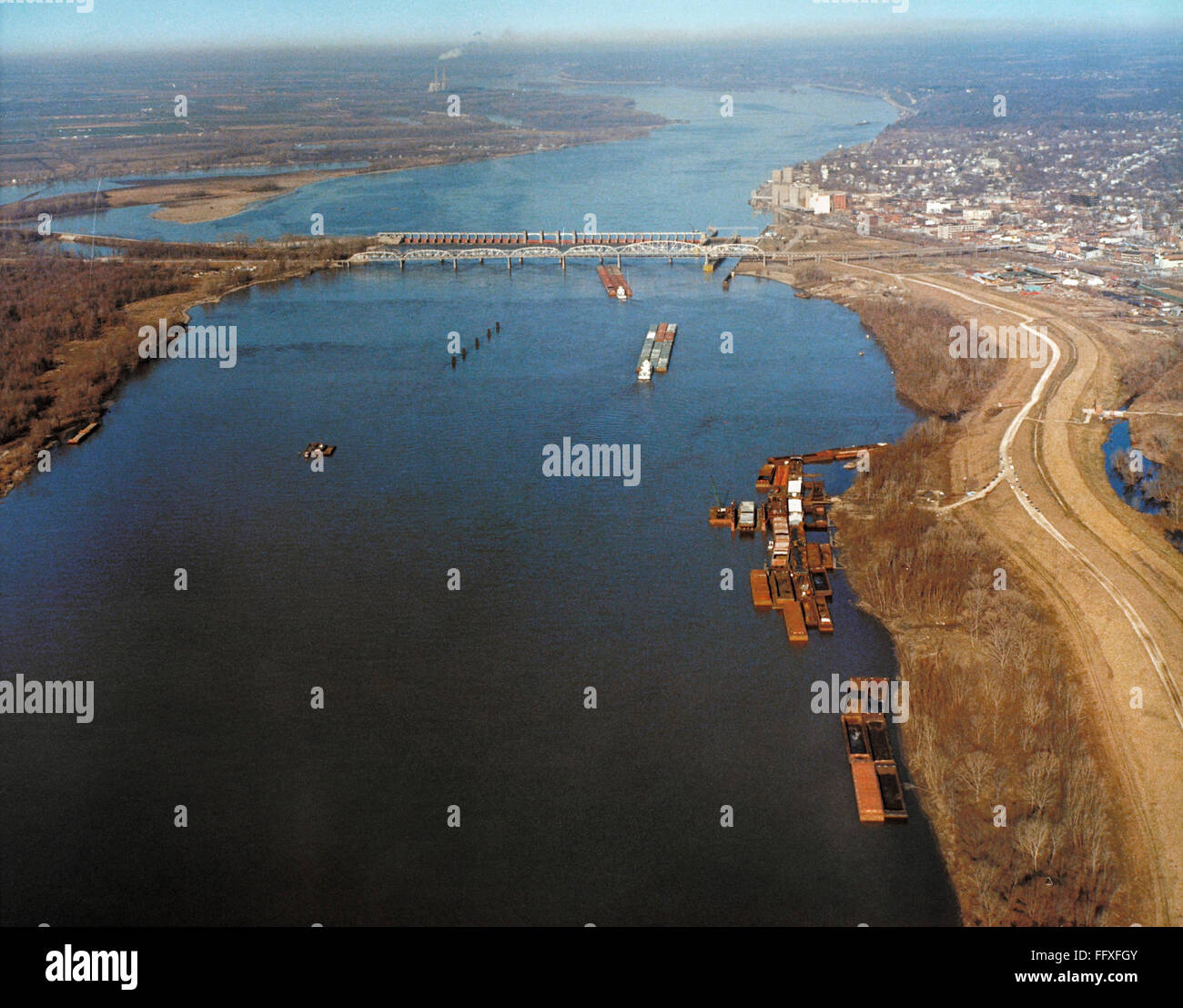 MISSISSIPPI RIVER: DAM. /nAerial view of the Mississippi River near Alton, Illinois, between the ...
