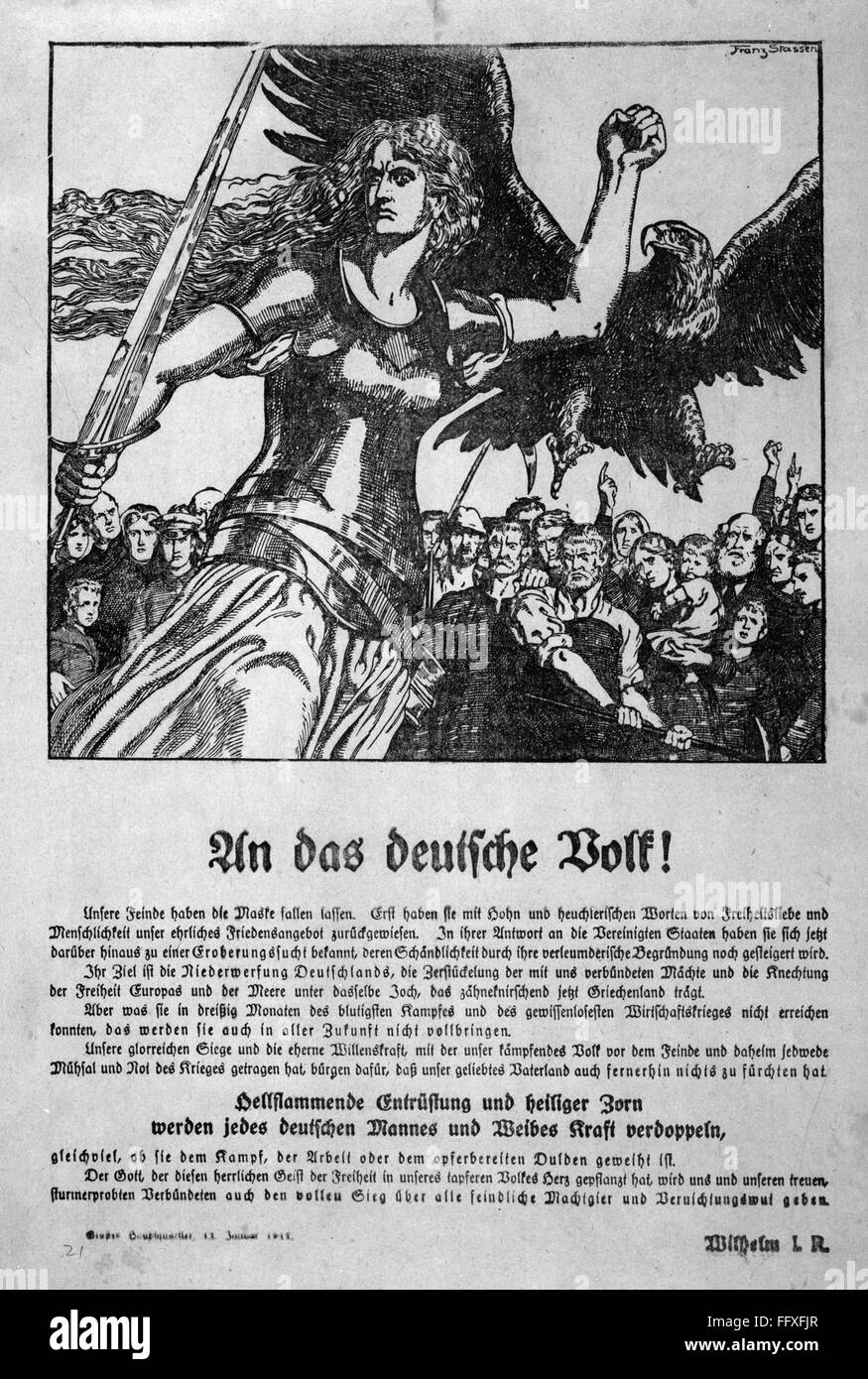 WORLD WAR I: POSTER, 1914. /nGerman poster featuring a Valkyrie and the ...