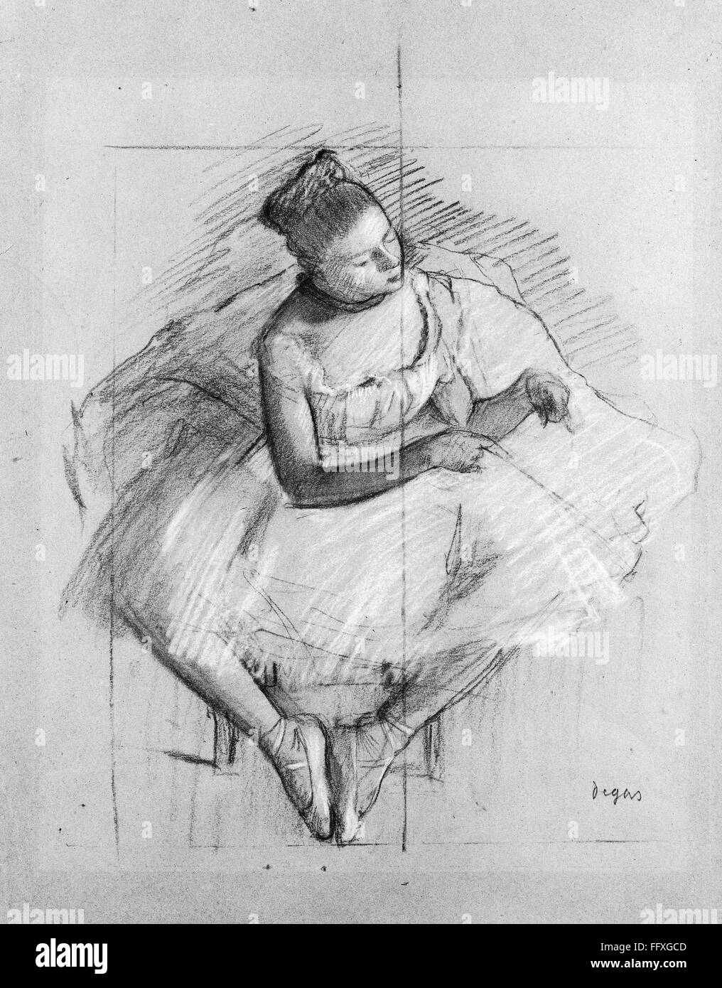 DEGAS: BALLERINA. /nA seated ballerina. Charcoal and chalk sketch by ...