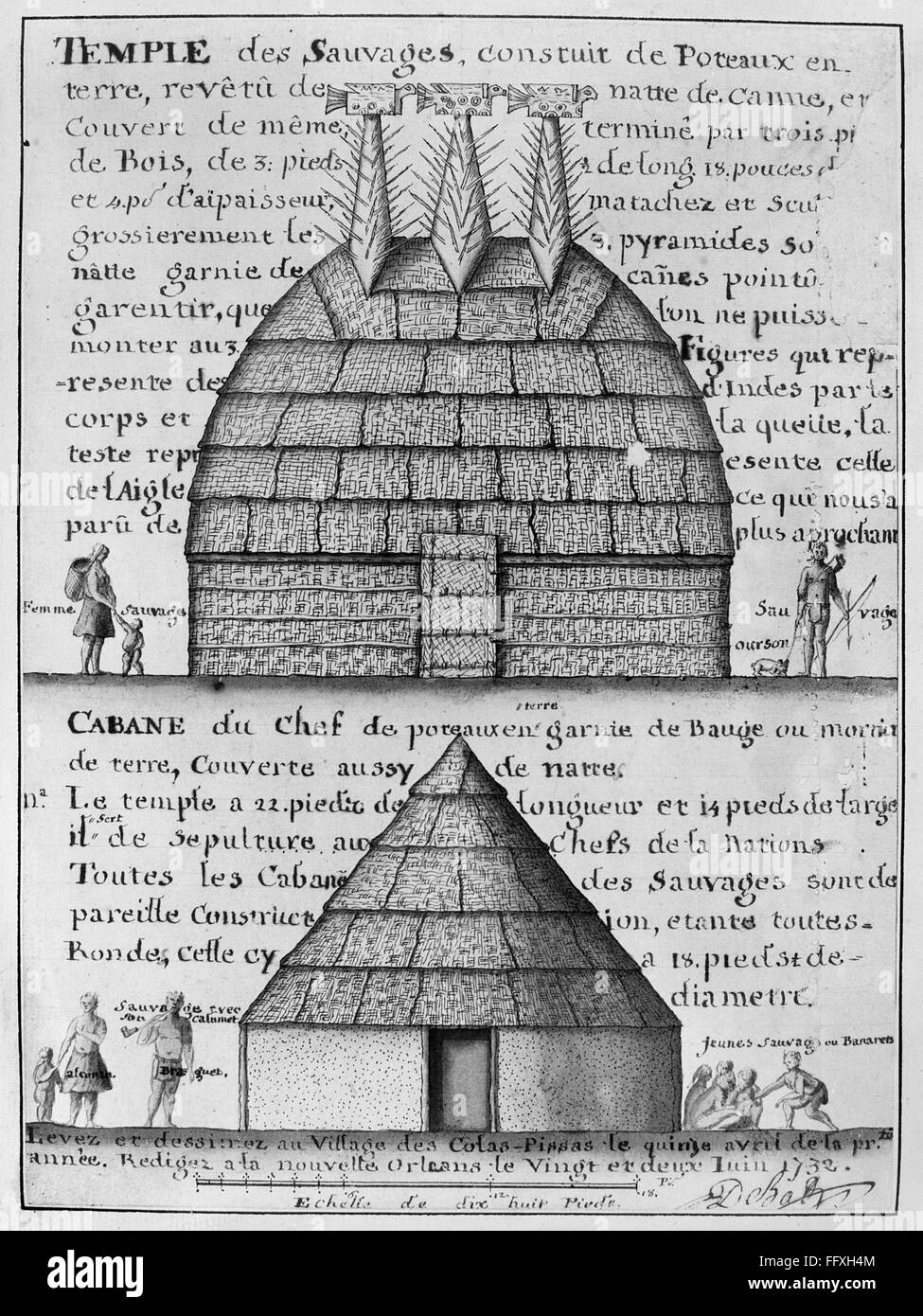 ACOLAPISSA TEMPLE & CABIN. /nTemple (top) and chief's cabin of the ...
