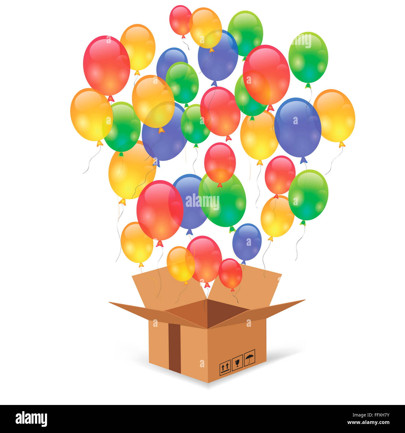 Cardbox and Colorful Balloons Stock Photo - Alamy