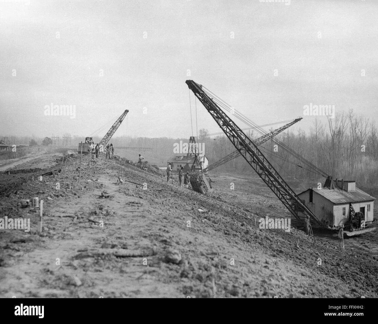 ARKANSAS: LEVEES, 1930s. /nConstruction of levees using dragline ...