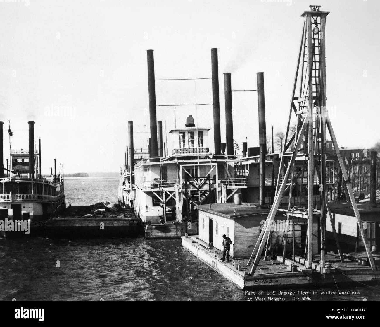 MISSISSIPPI RIVER: DREDGES. /nPart of the dredge fleet of the U.S. Army ...