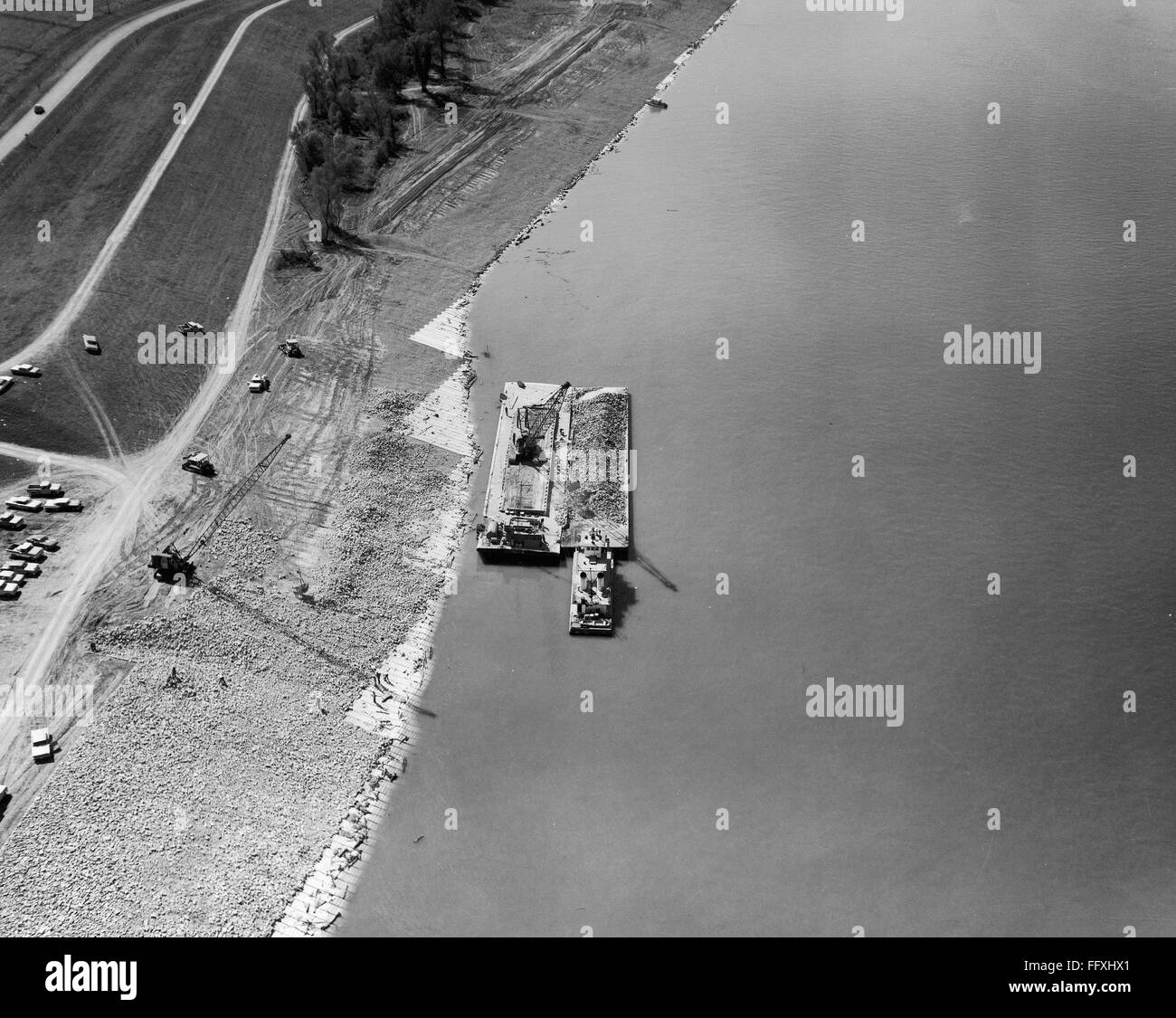 MISSISSIPPI RIVER: REVETMENT. /nAerial view of a revetment project on ...