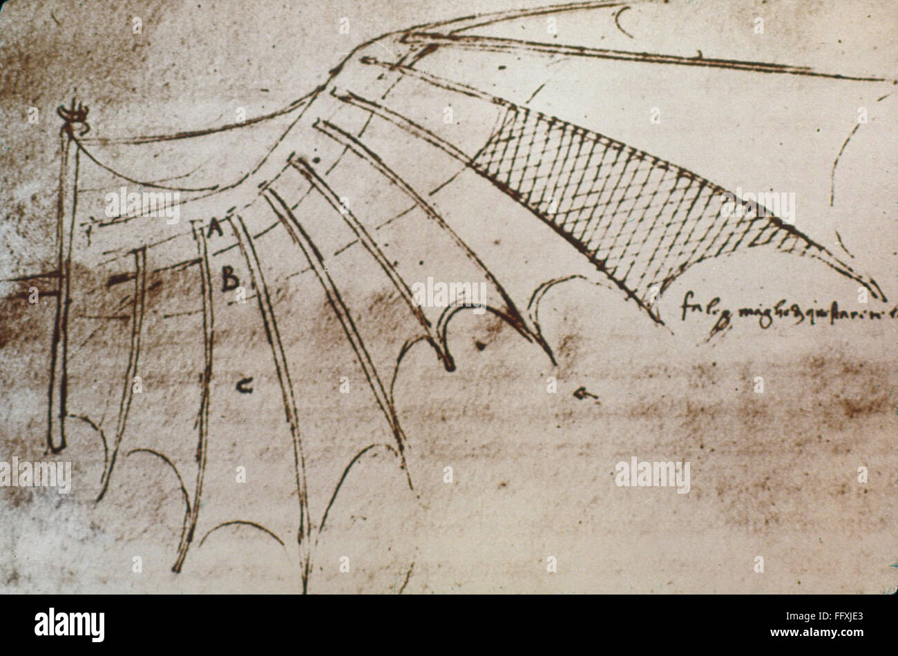 DA VINCI: ORNITHOPTER. /nPen and ink drawing of an ornithopter by ...
