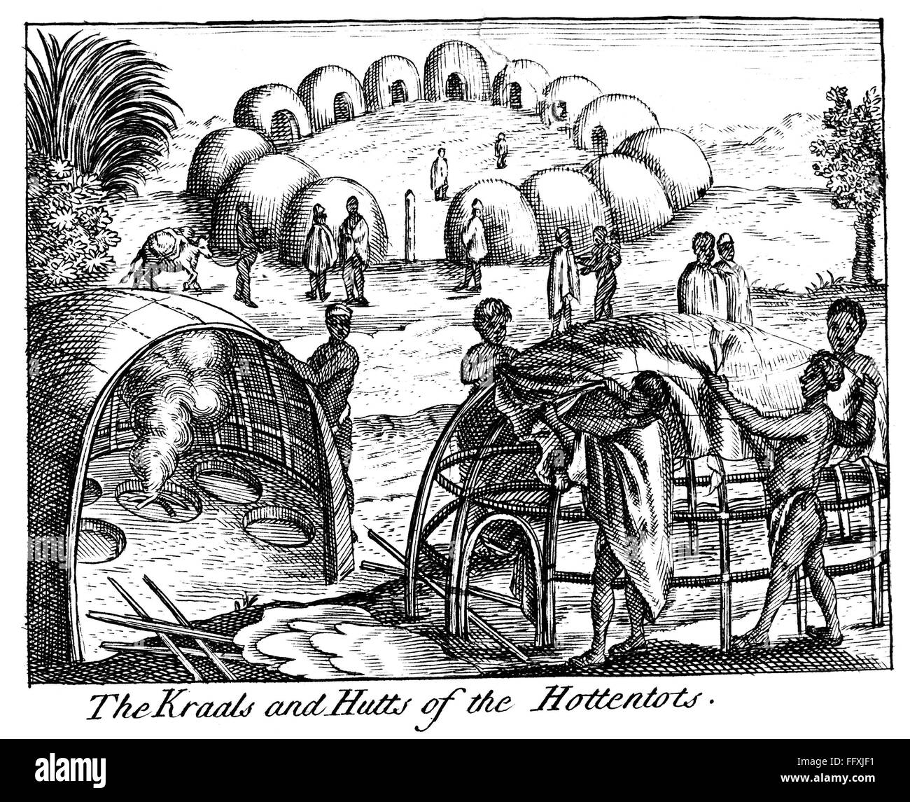 SOUTH AFRICA: HOTTETNTOT. /n'The Kraals and Hutts of the Hottentots ...