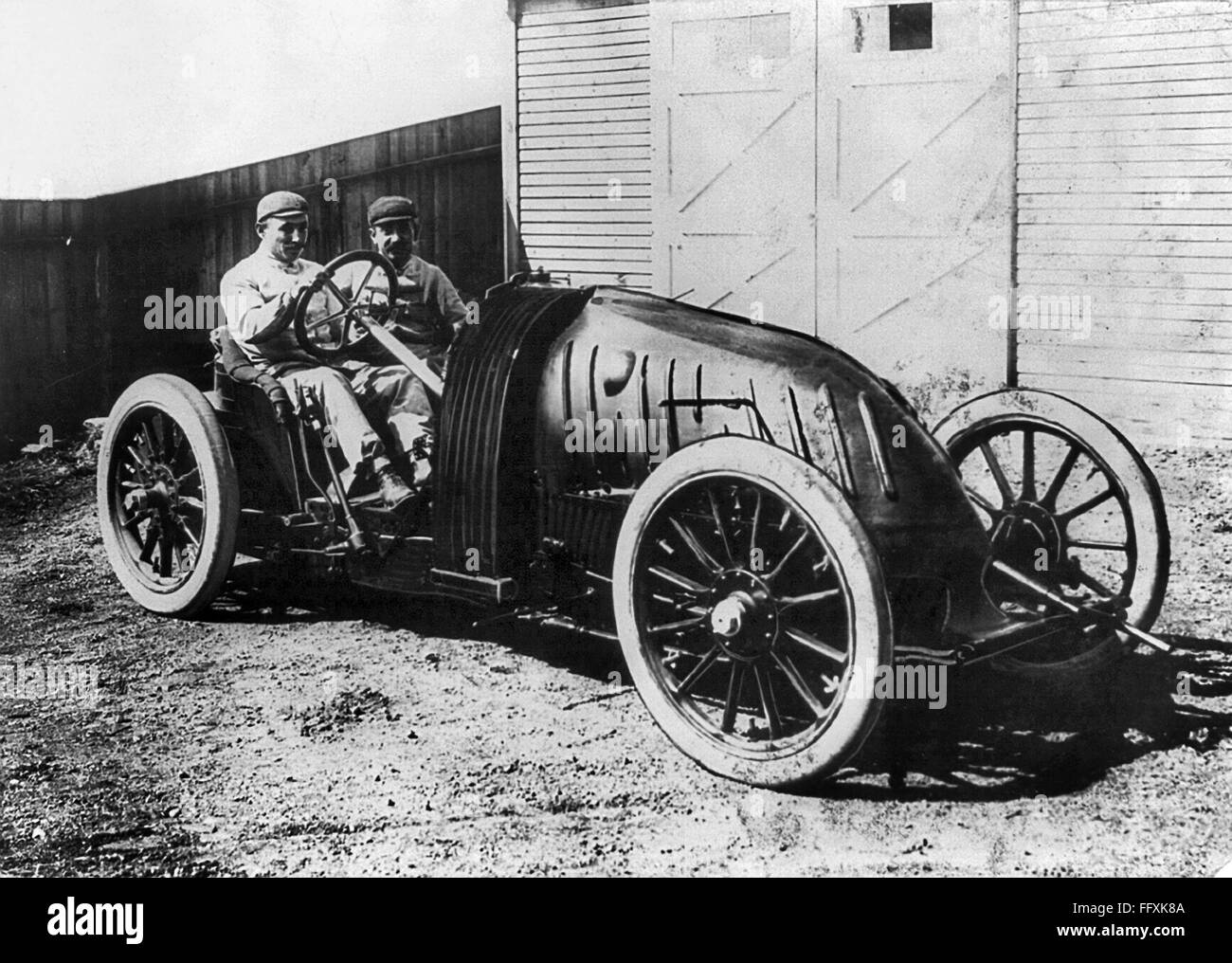 RACECAR DRIVERS, 1906. /nA French racecar driver and a companion ...