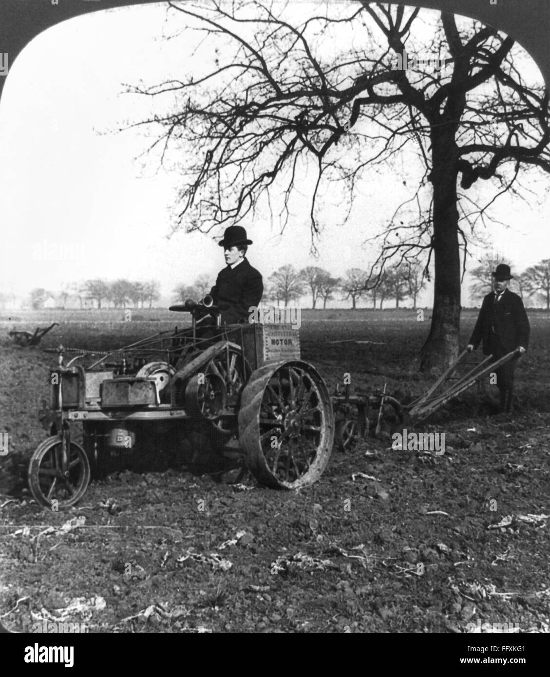 ENGLAND: MOTOR PLOW, c1905. /nA motorized plow being used on a farm in ...