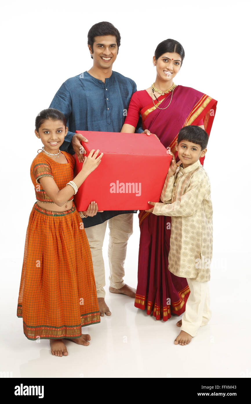 Rich rural farmer family holding big gift box MR#743A,743B,743C,743D ...