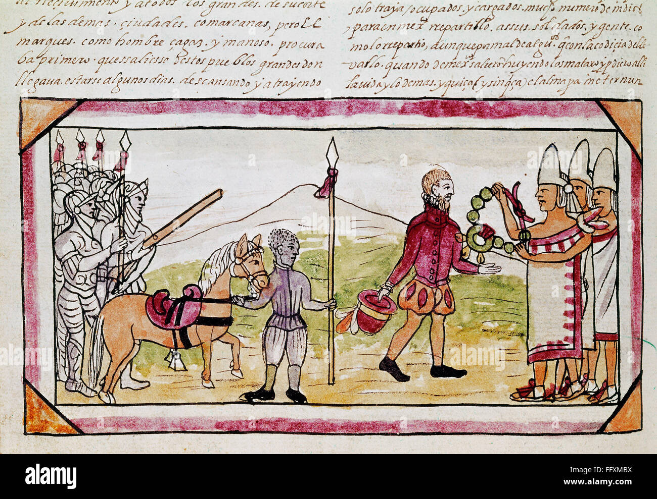 CORTES AND TLAXCALANS. /nSpanish conqueror Hernando Cortes receiving a ...