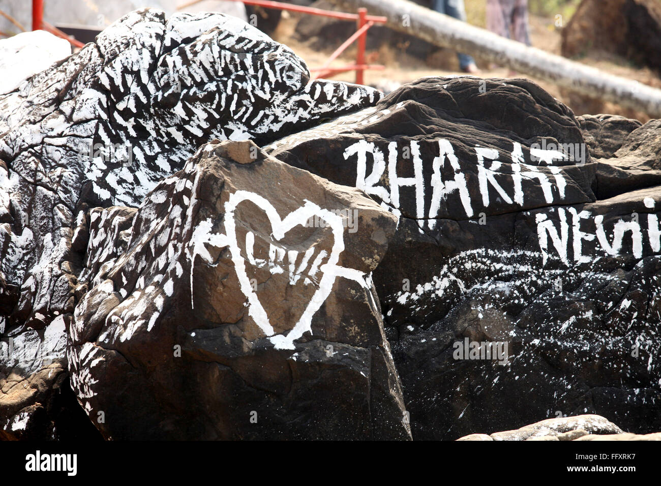 Graffiti on rocks at ozram beach ; little vagator beach in Goa ; India ...