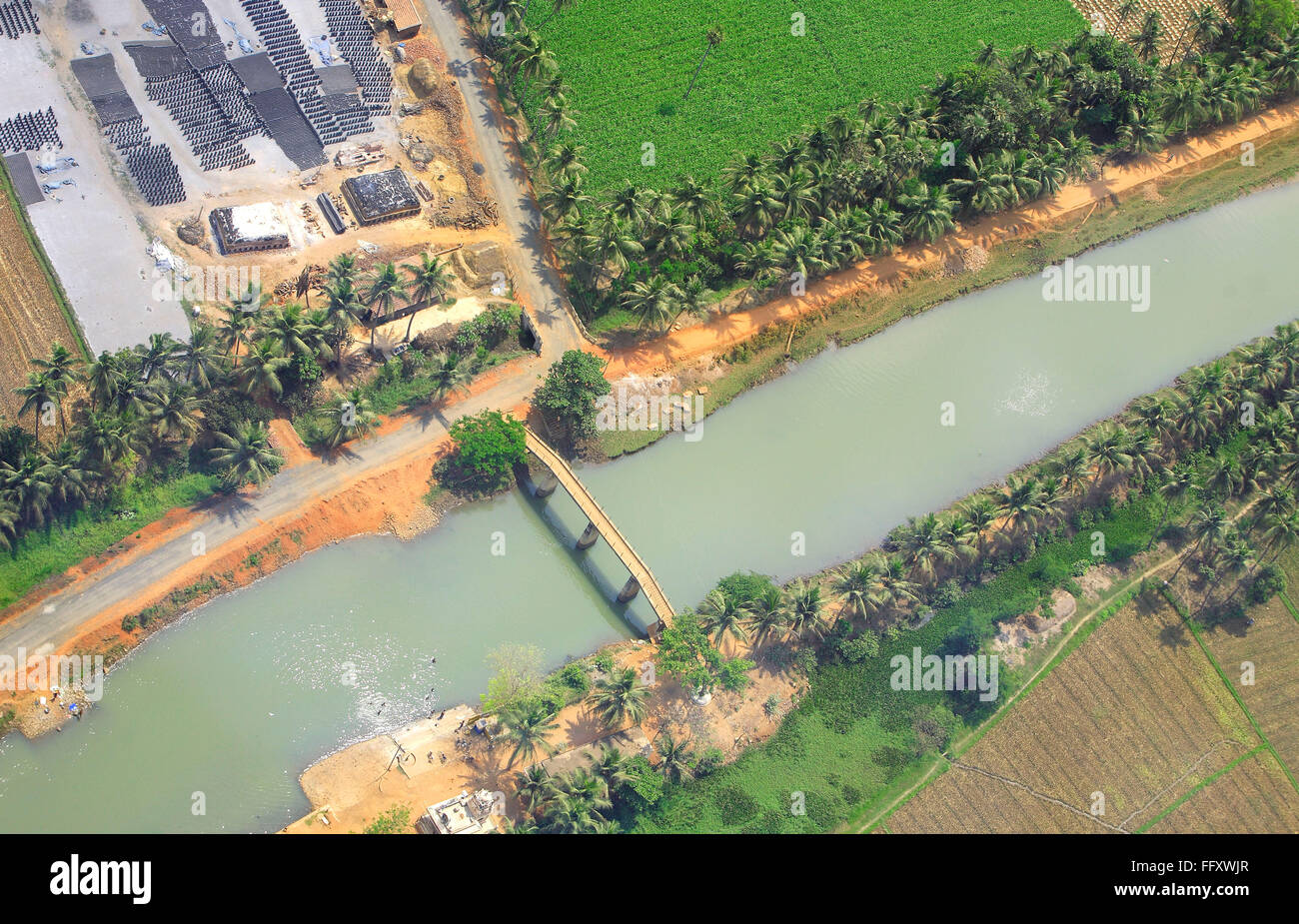 Aerial view of field near at river , Andhra Pradesh , India Stock Photo ...