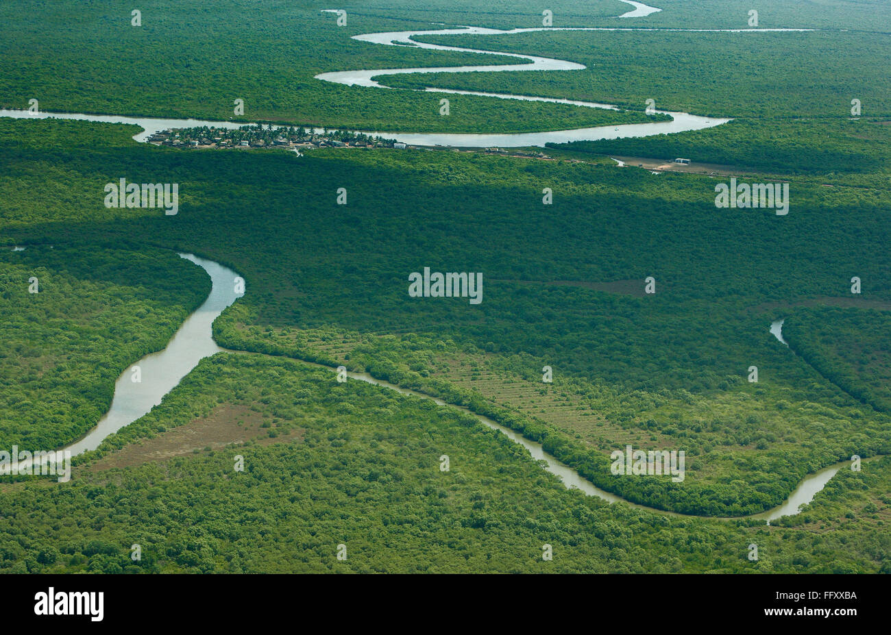 Aerial view of river in grassland , Andhra Pradesh , India Stock Photo ...