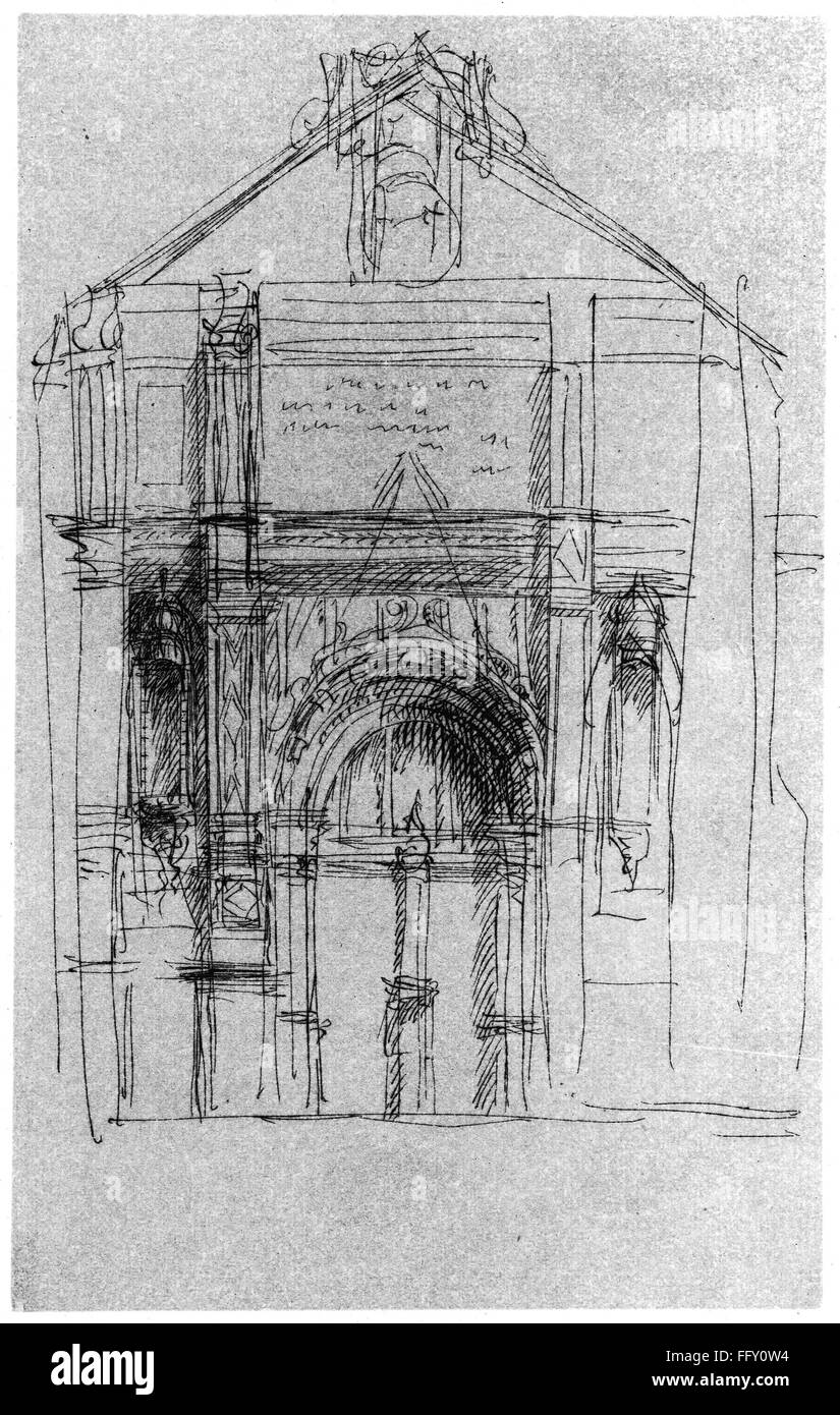 RODIN: ARCHITECTURE DRAWING. /nDetail of a French cathedral. Drawing by ...