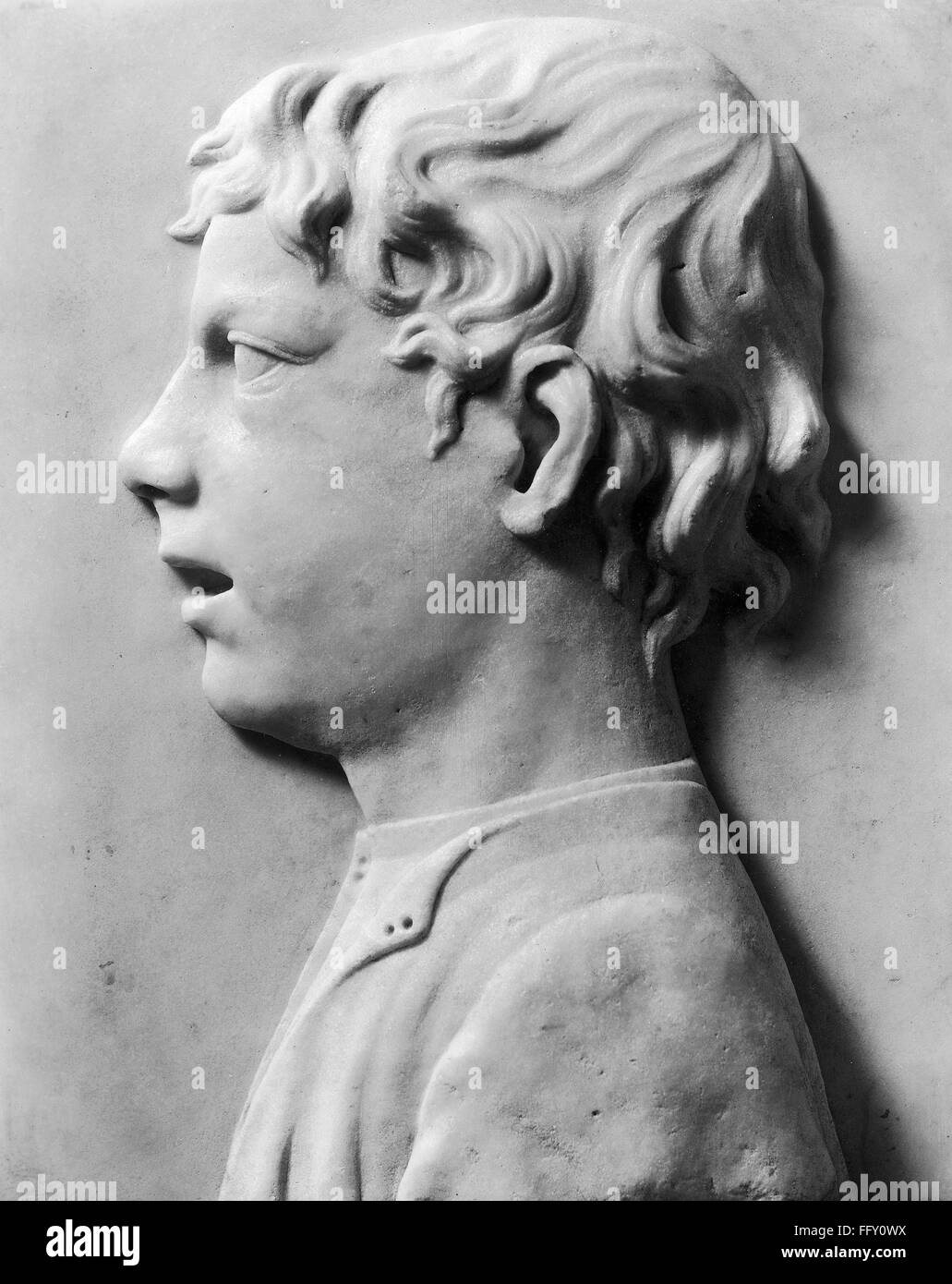 DELLA ROBBIA: SINGING BOY. /n'Head of a Singing Boy.' Marble relief by ...