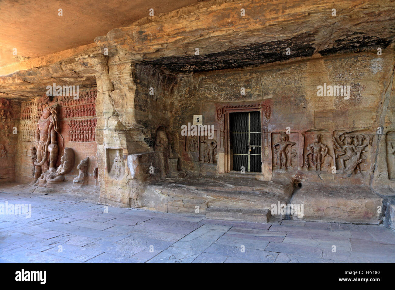 Cave cut into sandstone hill gupta shrines no 5 showing Vishnu in boar ...