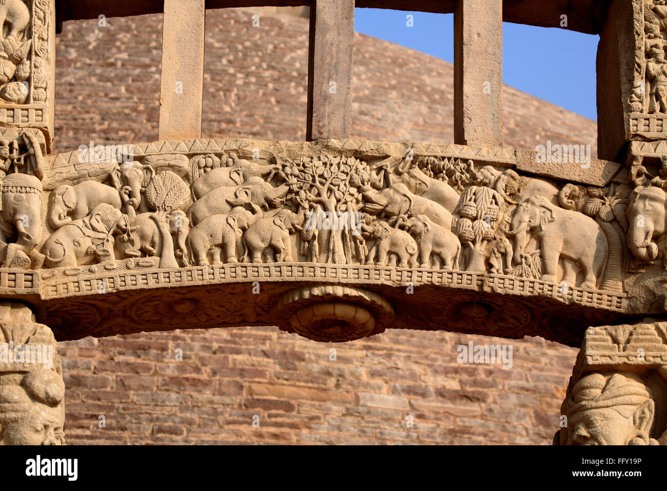 Close up of west gateway of stupa 1 front view incarnation of Buddha as ...