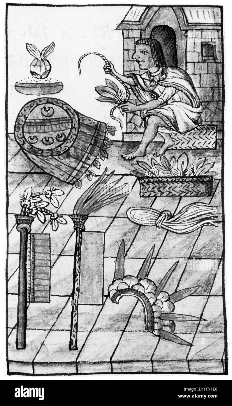 AZTEC CRAFTSMAN. /nAn Aztec craftsman in his workshop. Drawing from the ...