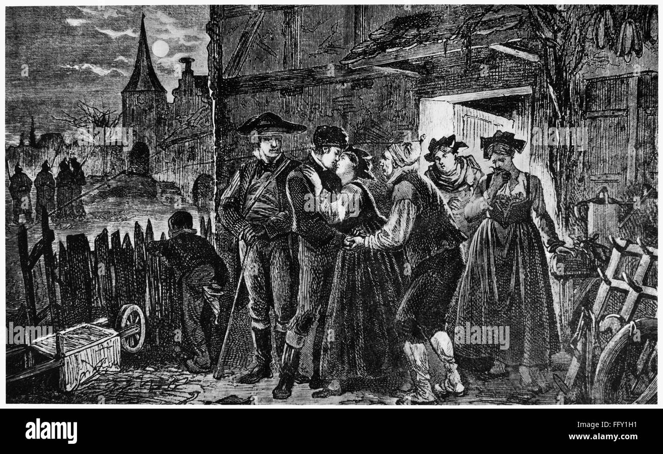 FRANCO-PRUSSIAN WAR, 1871. /nYoung Alsatian soldiers prepare to flee ...