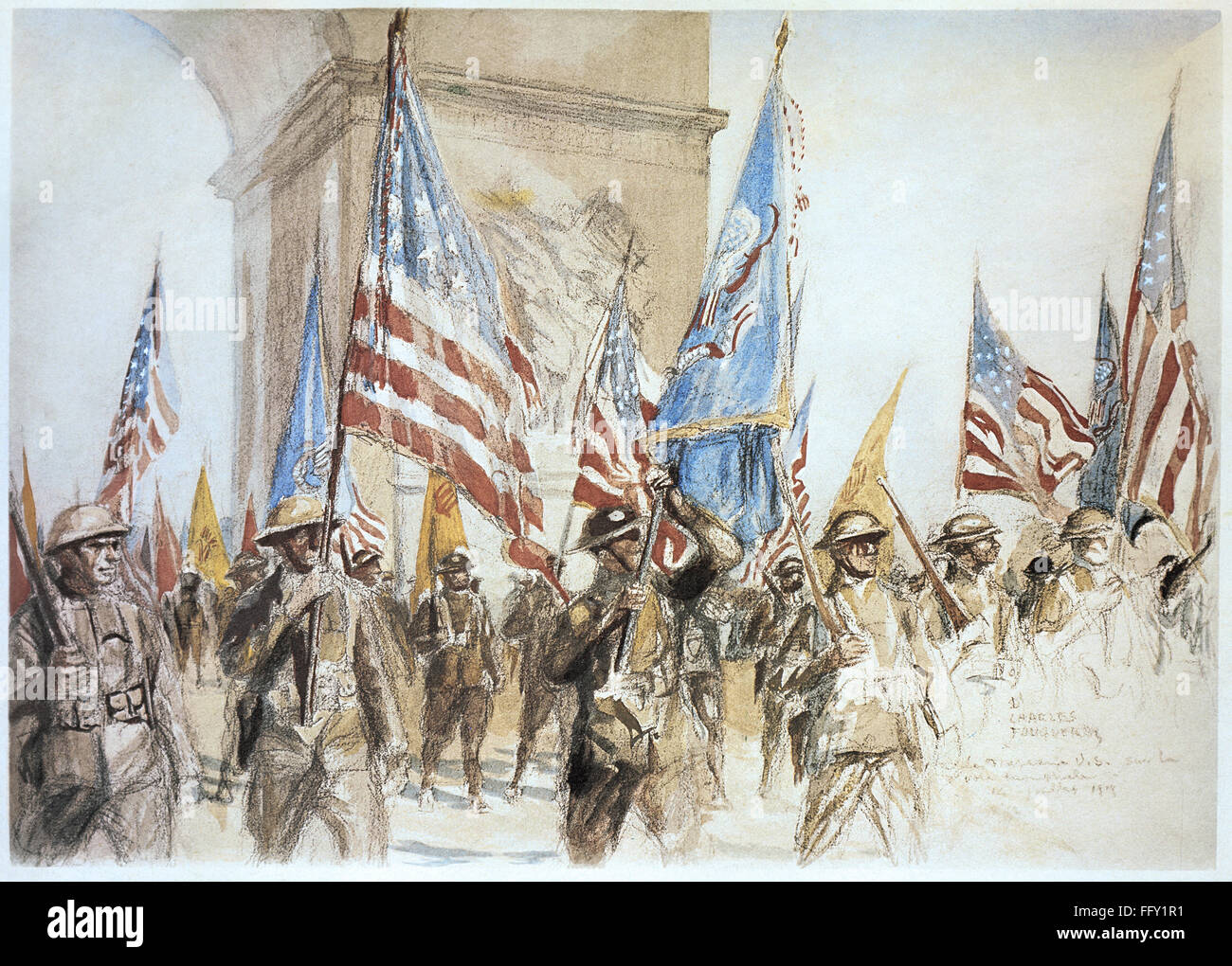 WORLD WAR I: VICTORY PARADE. /nFrench and American troops marching near ...